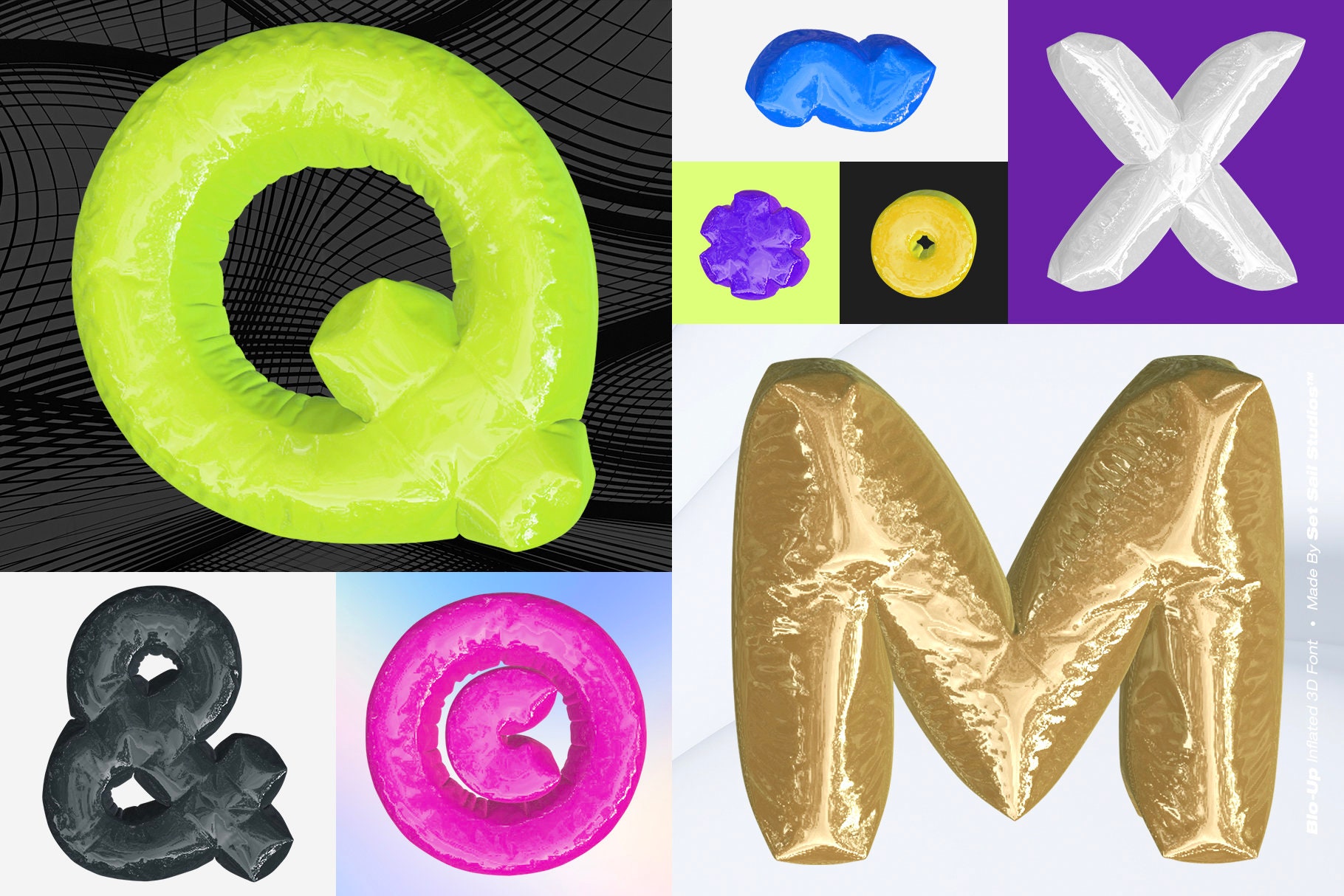Blow up 3D Font Set Full Set of PNG Letters in 10 Colours Foil Balloon ...
