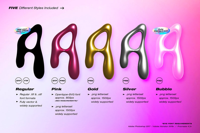 Wubble SVG Font - 3D Bubble Font PNG Letters + Fonts. Cool 2000's Y2K ...