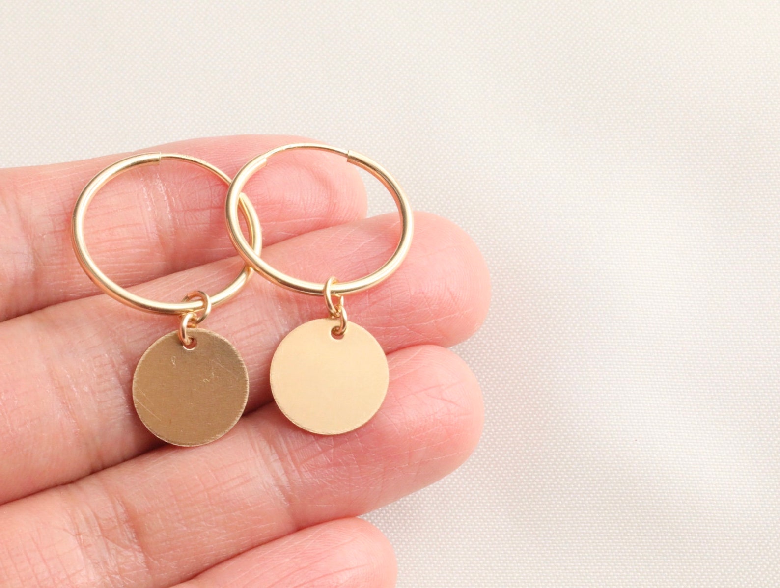 Gold Coin Earrings / 14k Gold Filled / Dainty Earrings / | Etsy