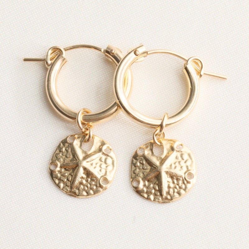 Gold Hoop Sand Dollar Earrings - Etsy