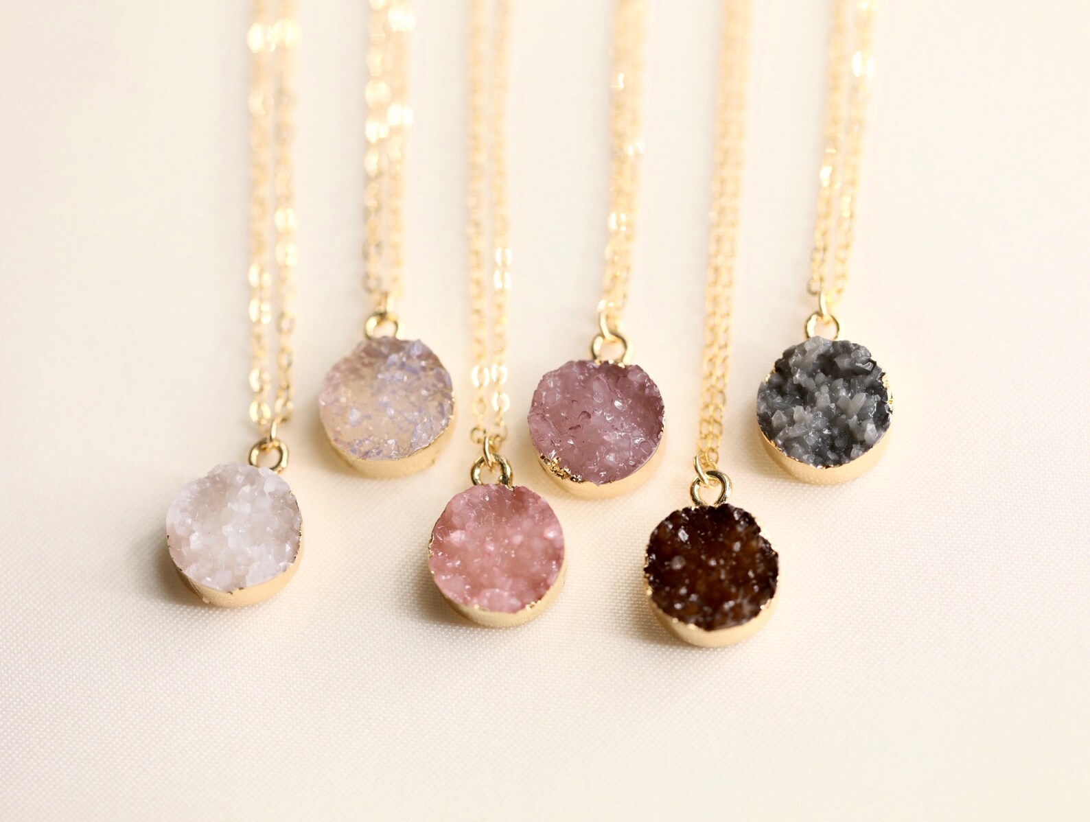 Druzy Necklace / Natural Druzy / Gemstone Necklace / Round | Etsy