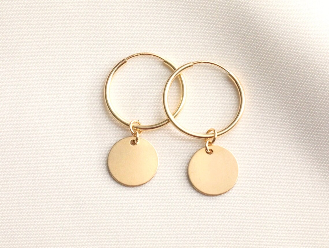 Gold Coin Earrings / 14k Gold Filled / Dainty Earrings / | Etsy
