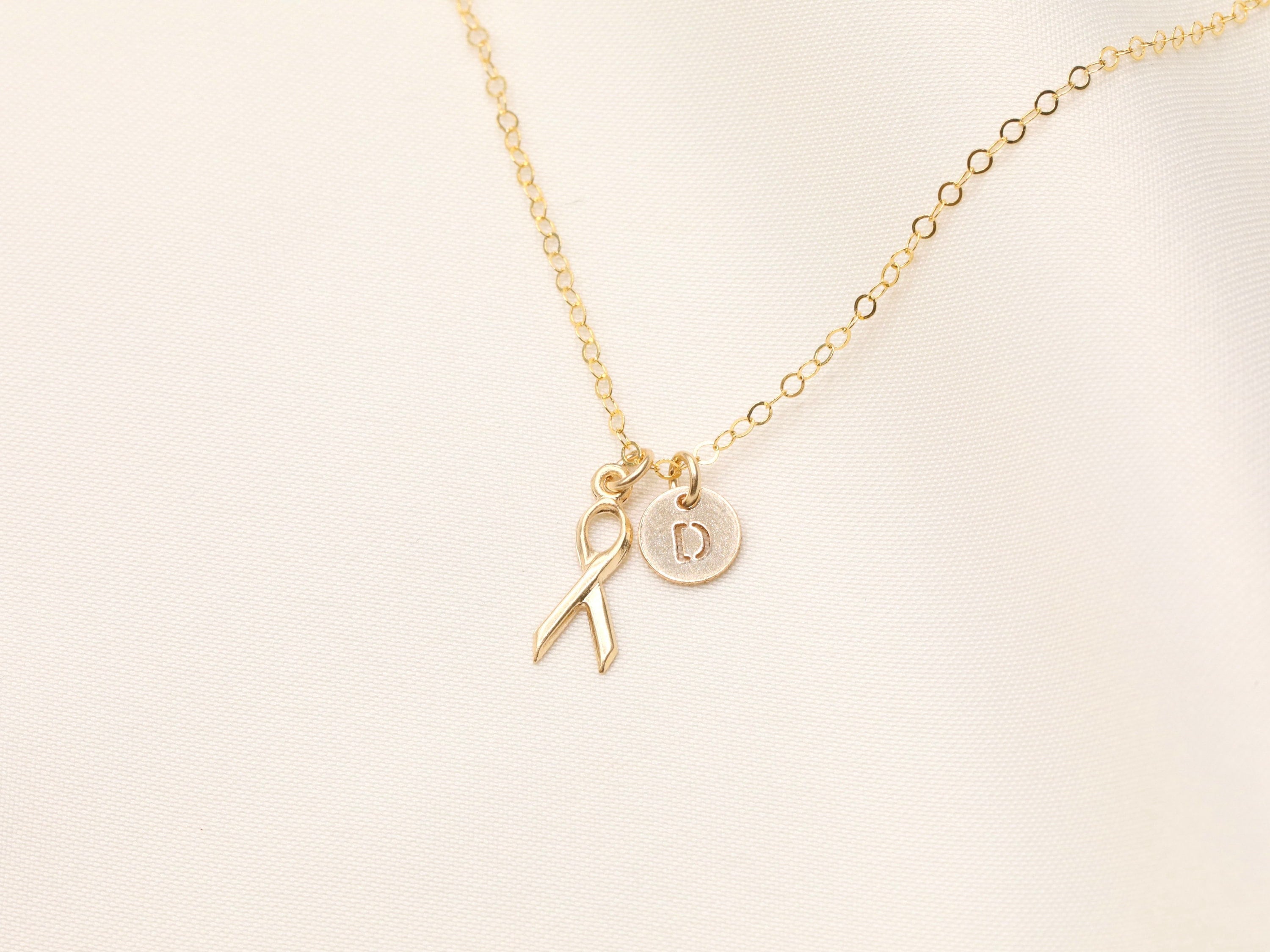 Gold Filled Breast Cancer Awareness Ribbon Necklace With Initial - Etsy