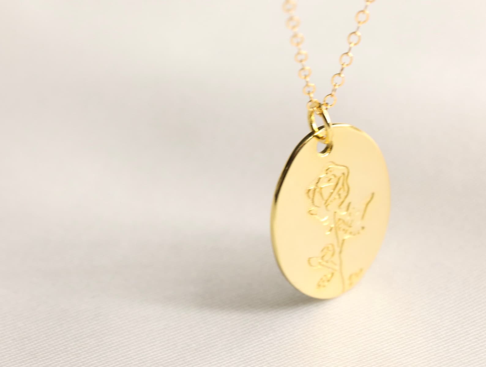 Rose Necklace Gold Rose Necklace Coin Rose Necklace Dainty | Etsy