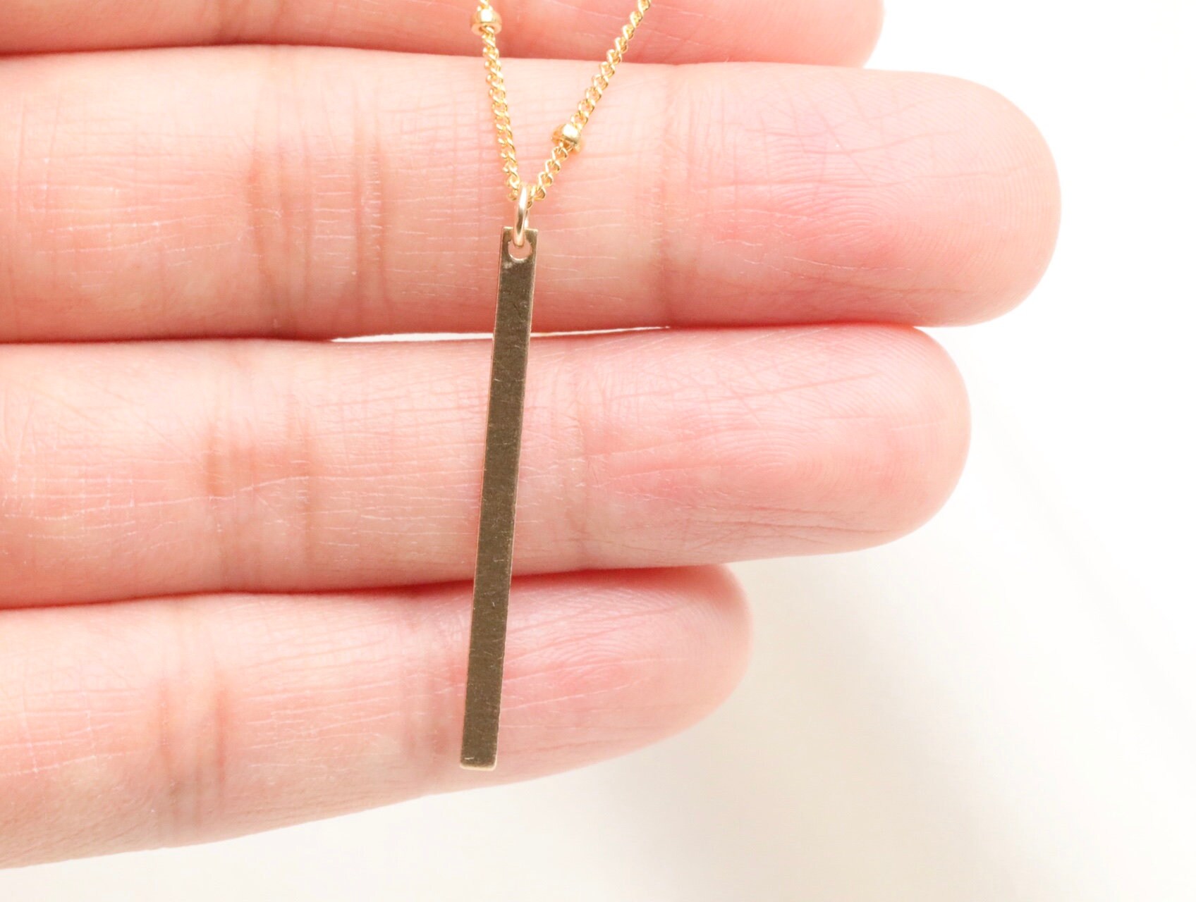 Gold Bar Necklace 14k Gold Filled / Vertical Rectangle Bar / | Etsy