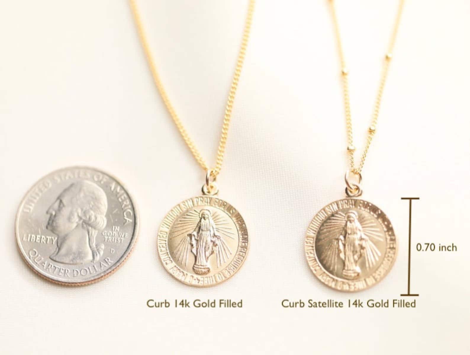 14k Gold Filled Virgin Mary Coin Necklace Gold Necklace | Etsy