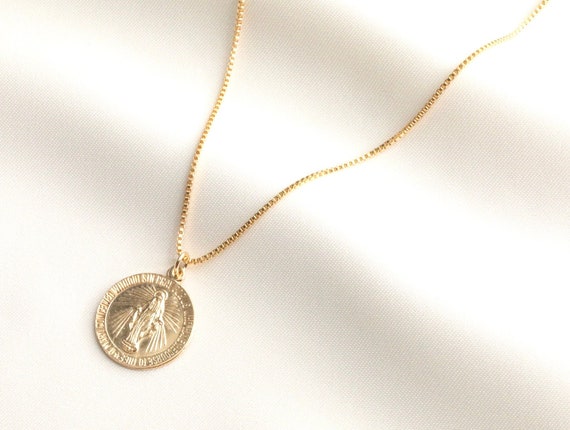 14k Gold Filled Virgin Mary Coin Necklace Gold Necklace Miraculous Medal Gold Coin Necklace Medallion Necklace Gift for Her Catholic Etsy