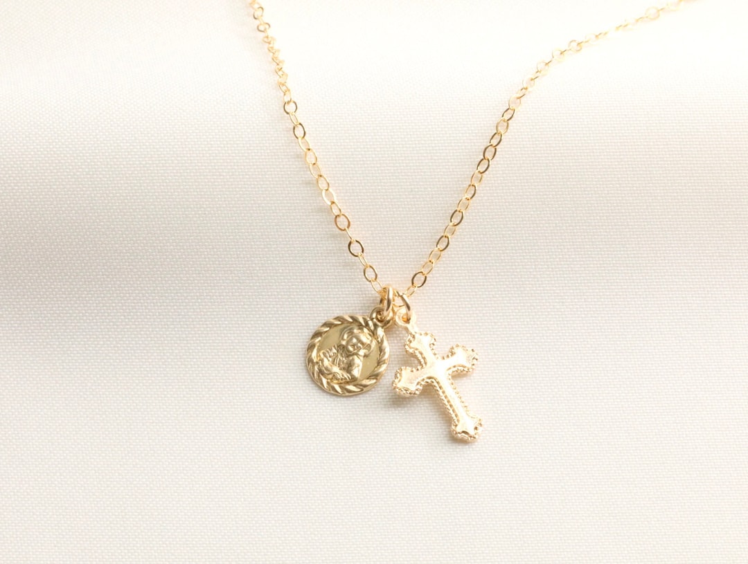 Gold Filled St Jude & Cross Charm Necklace - Etsy