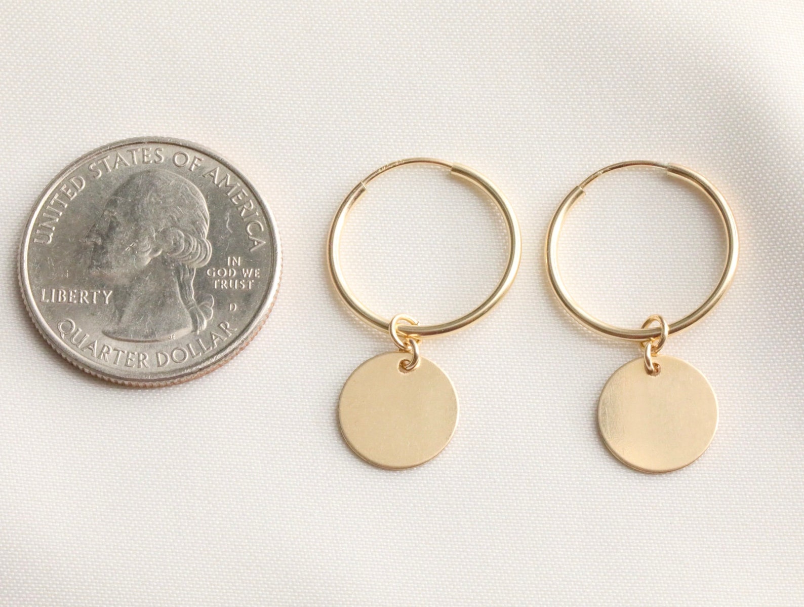 Gold Coin Earrings / 14k Gold Filled / Dainty Earrings / | Etsy