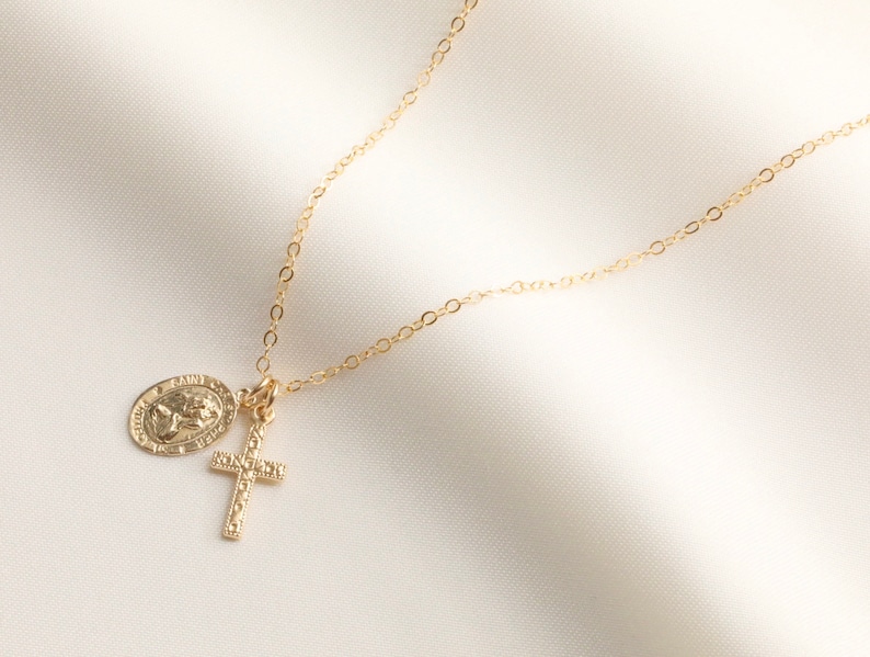 14k Gold Filled Saint Christopher Cross Necklace: Catholic Protection ...