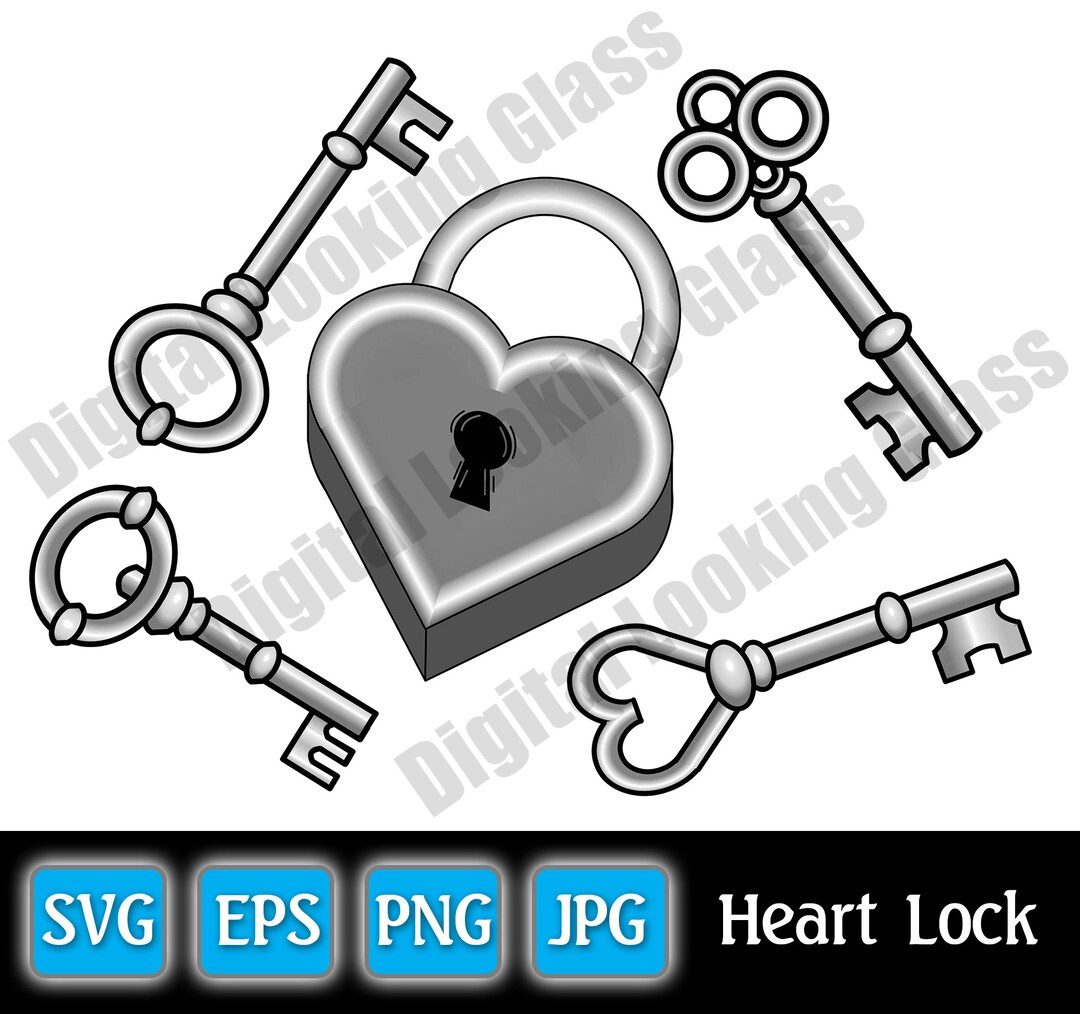 Valentine's Day Heart Lock and Keys Bundle SVG Jpg Pdf Eps Png Digital ...