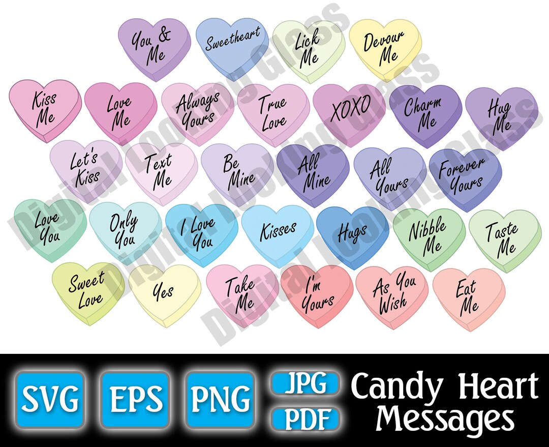 Valentine's Day Candy Hearts & Words SVG Jpg Pdf Eps Png Digital Files ...