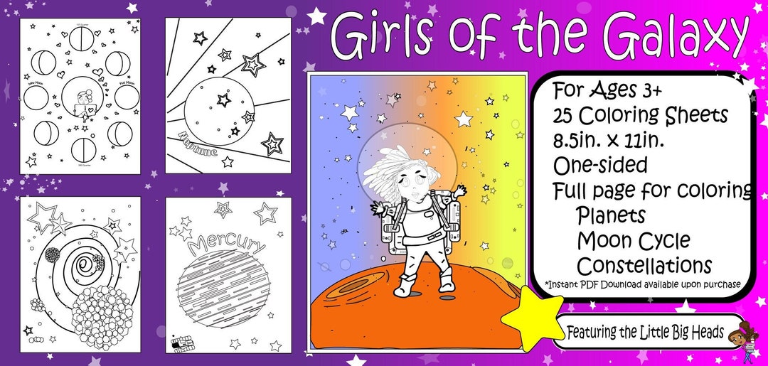 GIRLS of the GALAXY-25 Space Themed Coloring Sheets (instant PDF ...
