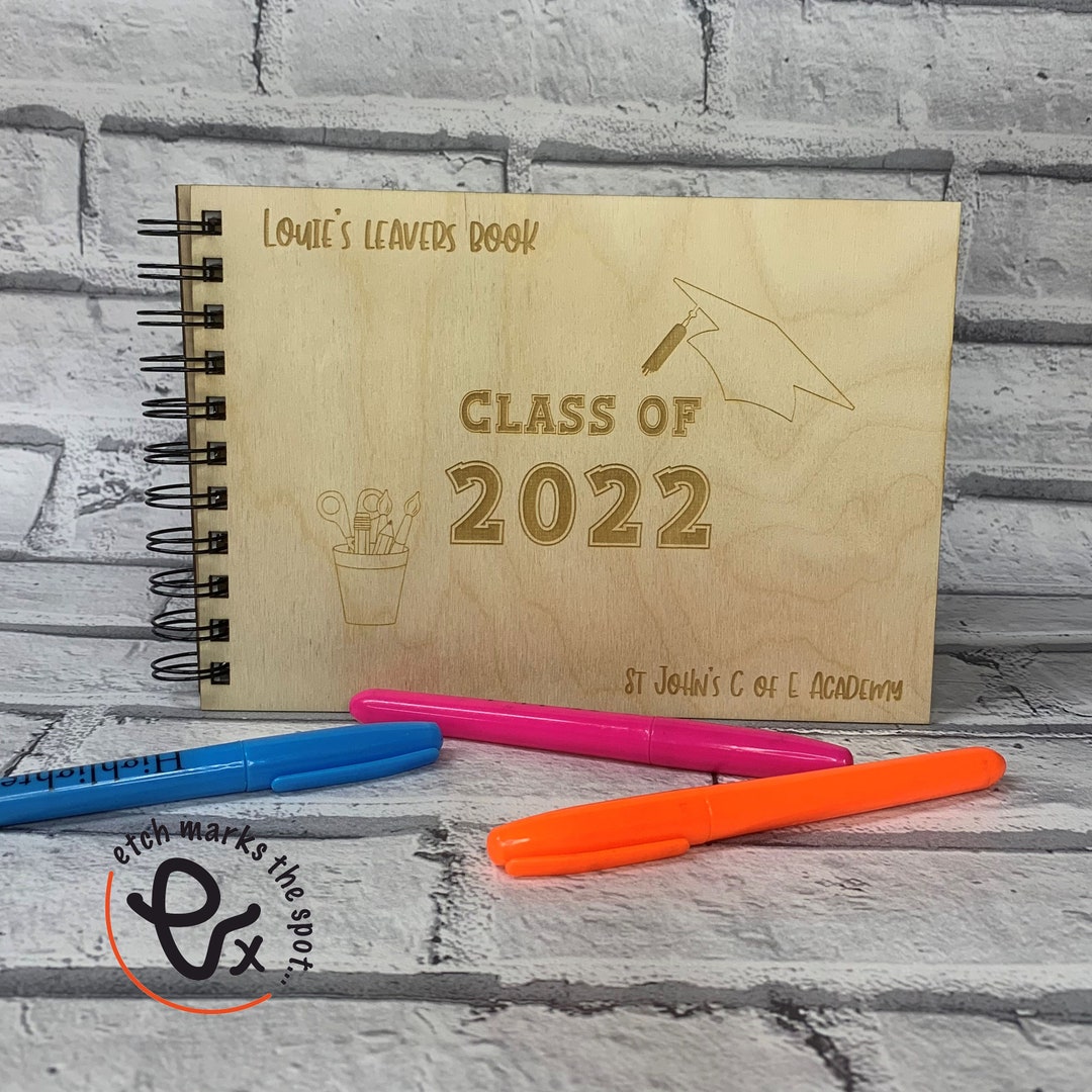 Personalised School Leavers Memory Book Wooden Cover, School, Nursery ...
