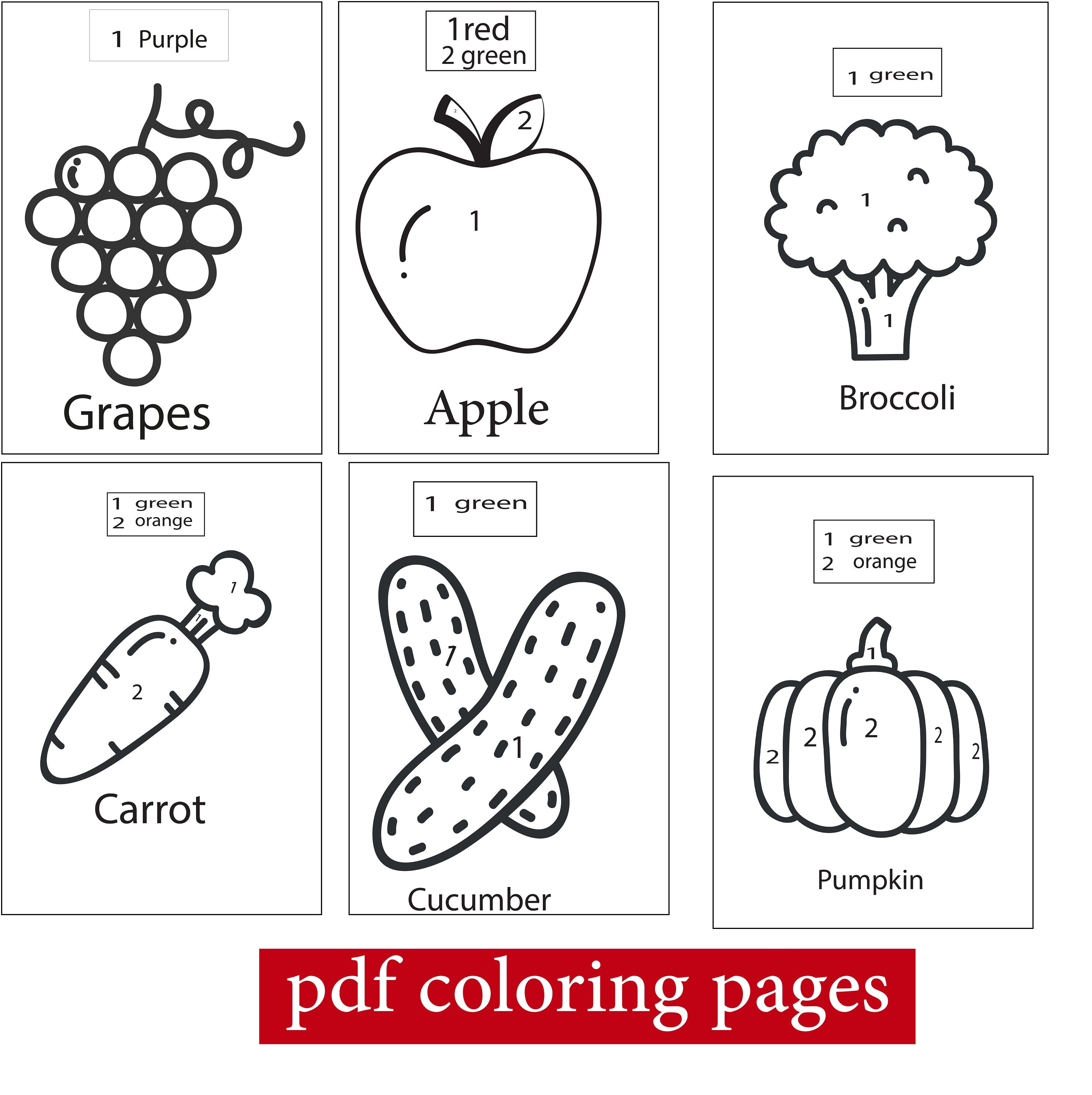 15 Pdf Fruits and Vegetables Coloring Pages for Kids Instant Download ...