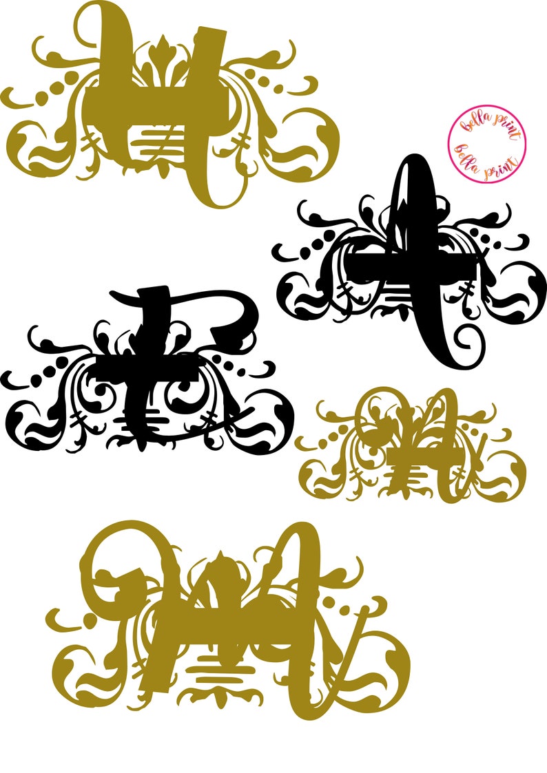 Split Monogram SVG Black and Gold Split T-shirt Alphabet | Etsy