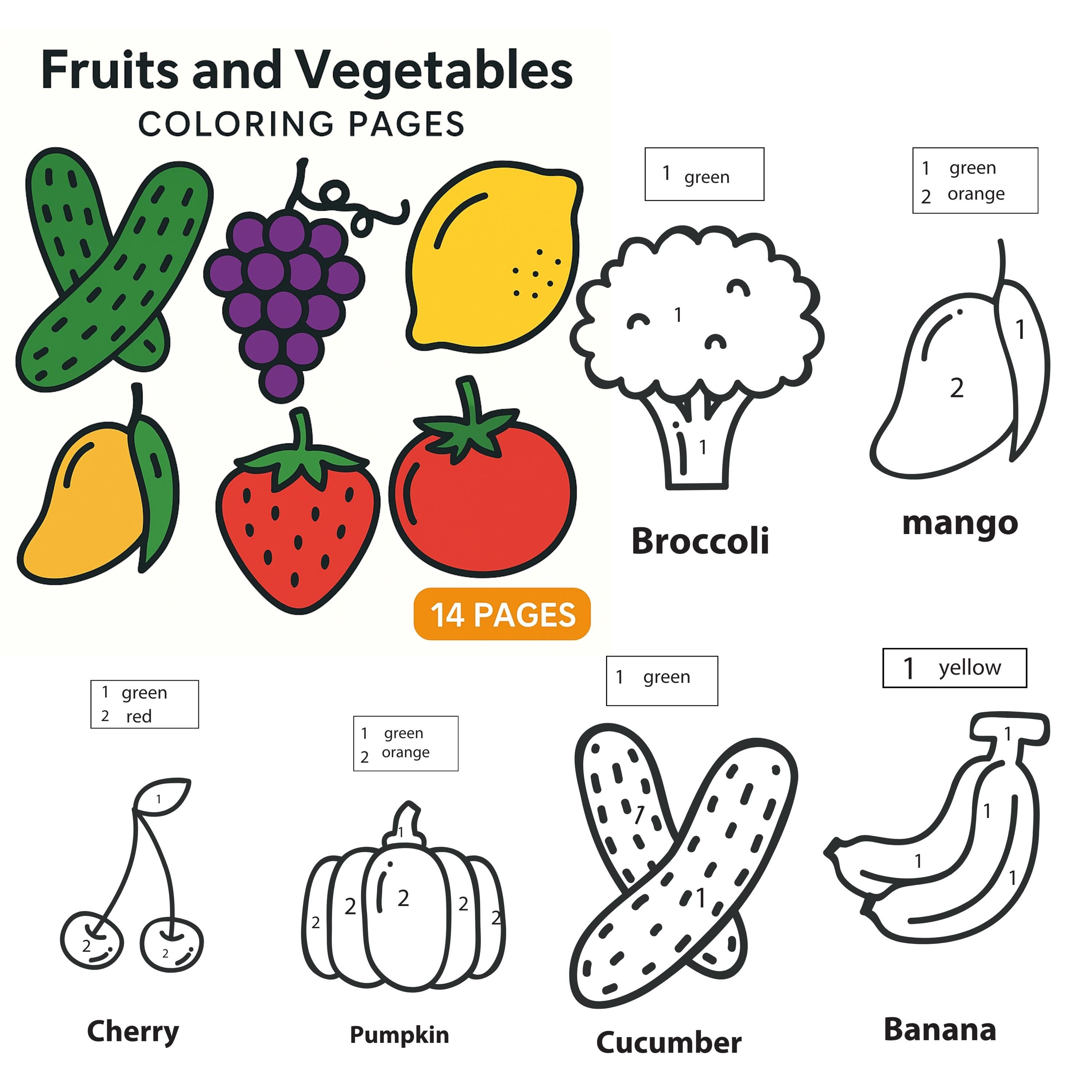 Color by Number ,fruits and Vegetables Coloring Pages for Kids – 14 ...