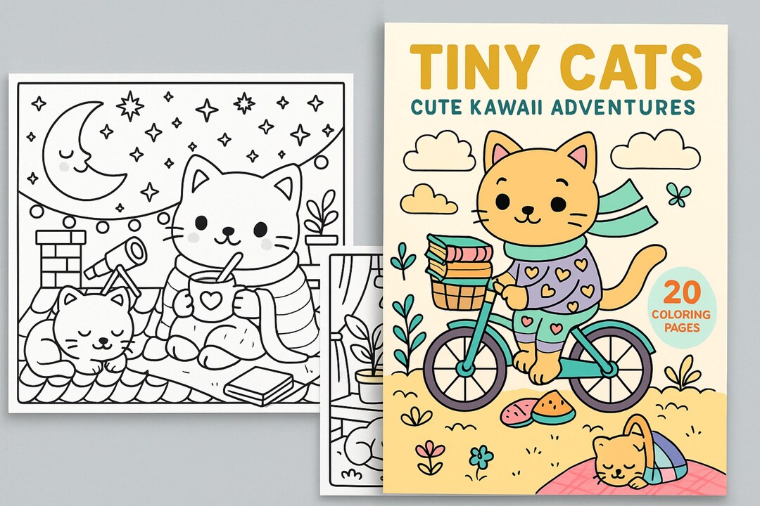 Tiny Cats Coloring Book – 20 Kawaii Pages for Kids Teens and Adults ...