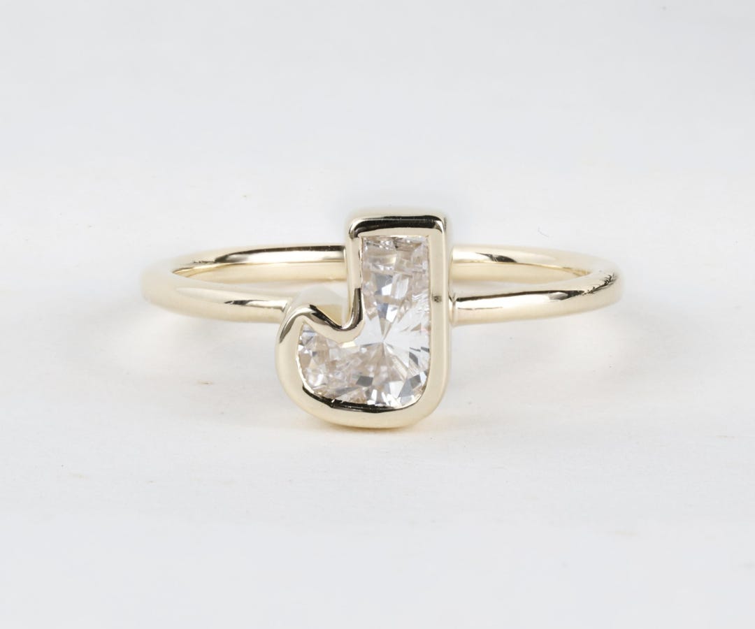 Initial Ring Letter Ring Initial Diamond Ring Letter Solid Gold Rings ...