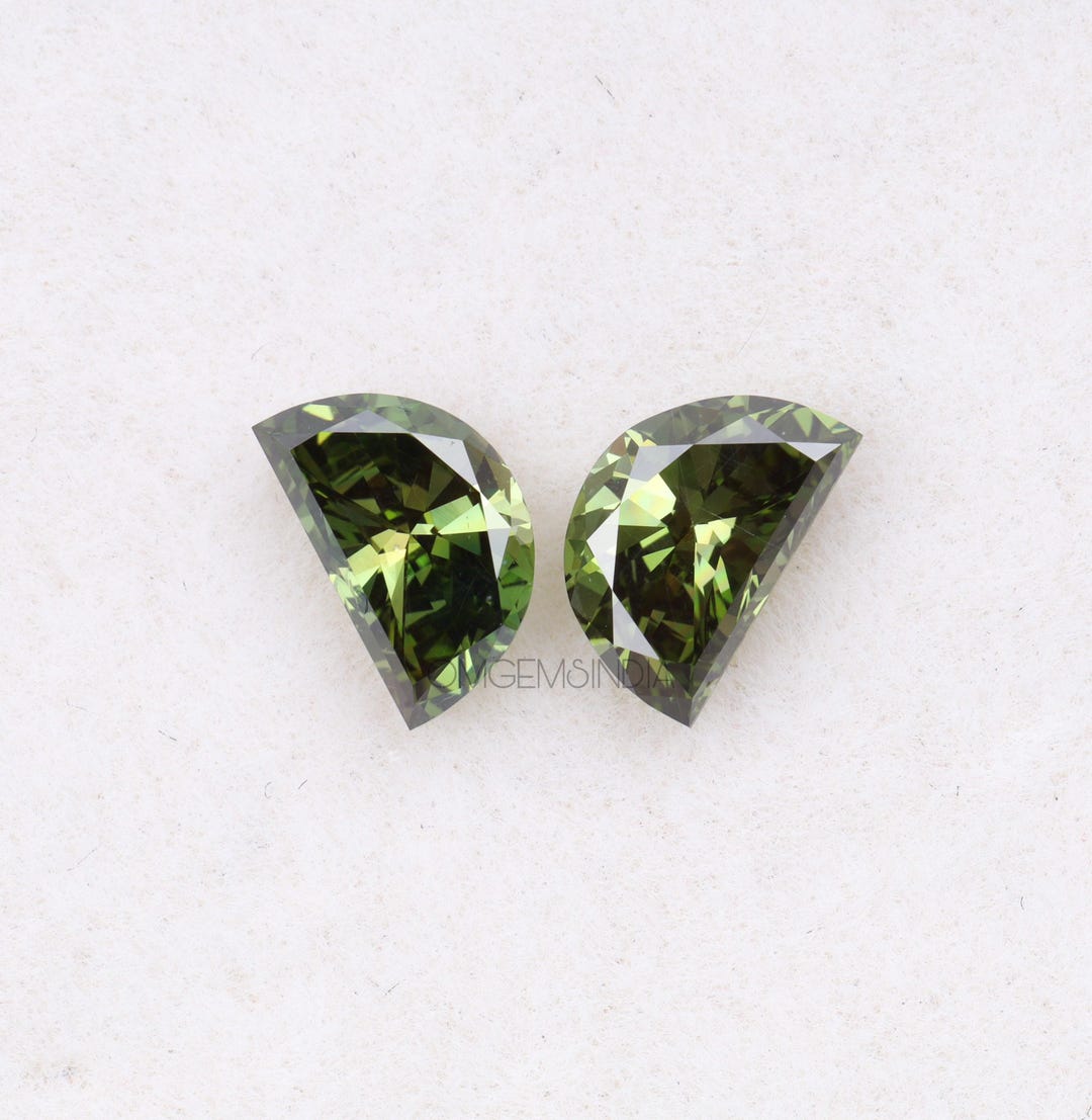 2.50 CT | Green Diamond | Crescent Cut Diamond Pair | Lab Grown Diamond ...