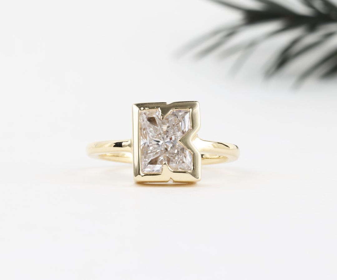 Initial Ring Letter Ring Initial Diamond Ring Letter Solid Gold Rings ...