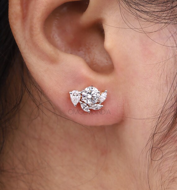 Lab Grown Diamond Earrings Diamond Earring Pair Minimalist Earring Diamond Stud Earring Dainty Earring Earring Stud Pair OMJ0185 Etsy