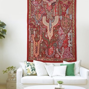 Vintage Embroidered Patchwork Tapestry, Cotton Tapestry, 40x60 Wall Decor Tapestry, Mirror Work ...