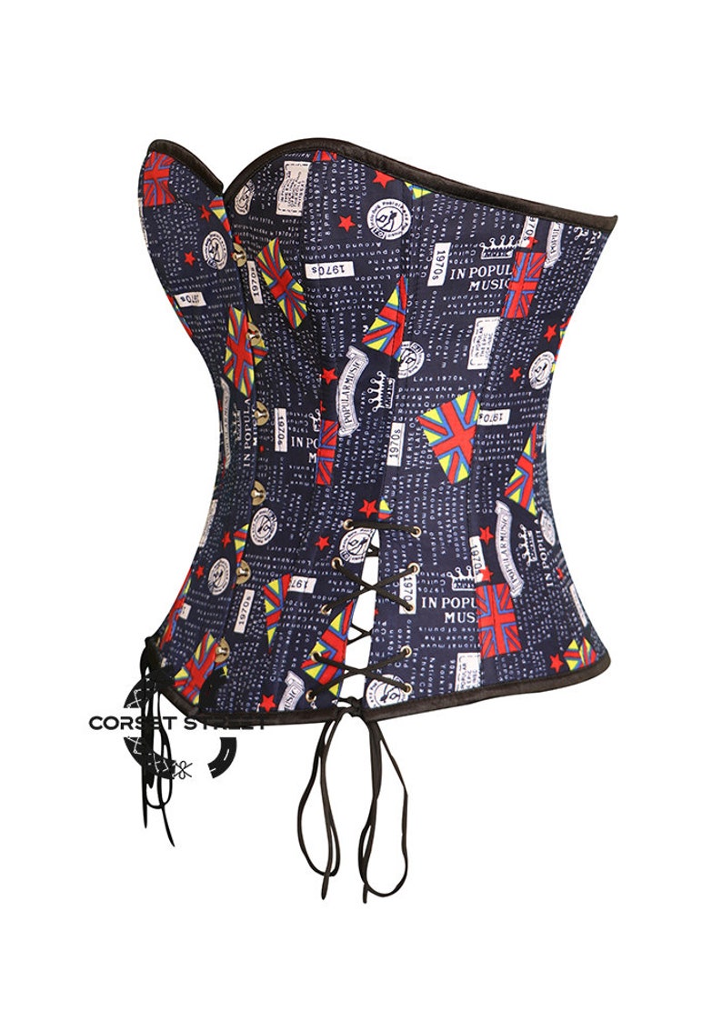 Navy Blue Flag Printed Corset Burlesque Gothic Overbust Bustier Corset ...