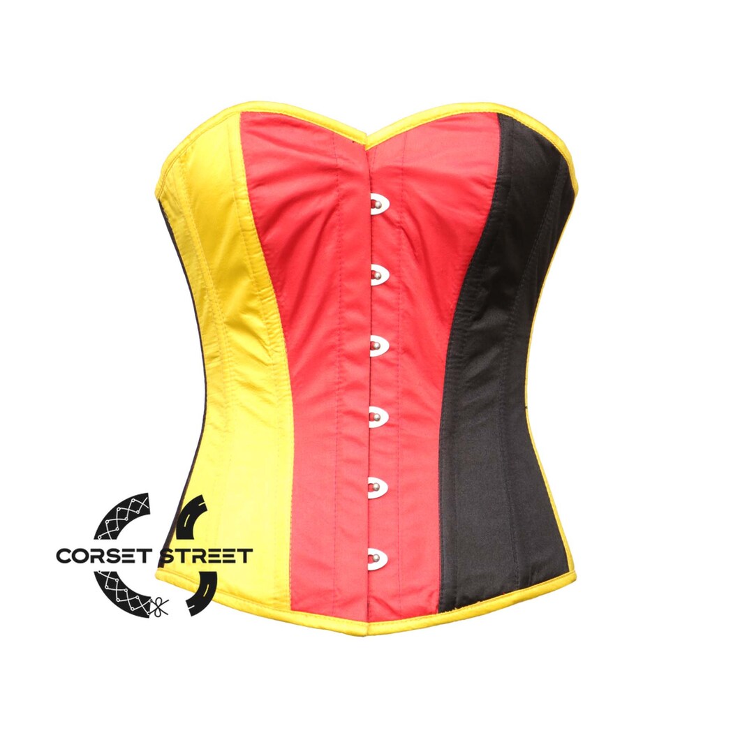Red and Gold-yellow and Black Corset Overbust Satin German Flag Gothic ...