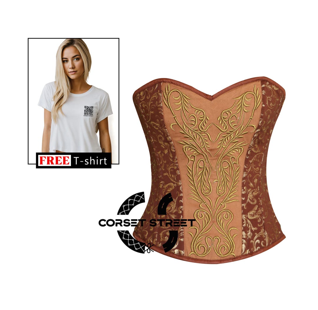 Brown and Golden Brocade Handmade Thread Work Burlesque Gothic Overbust ...