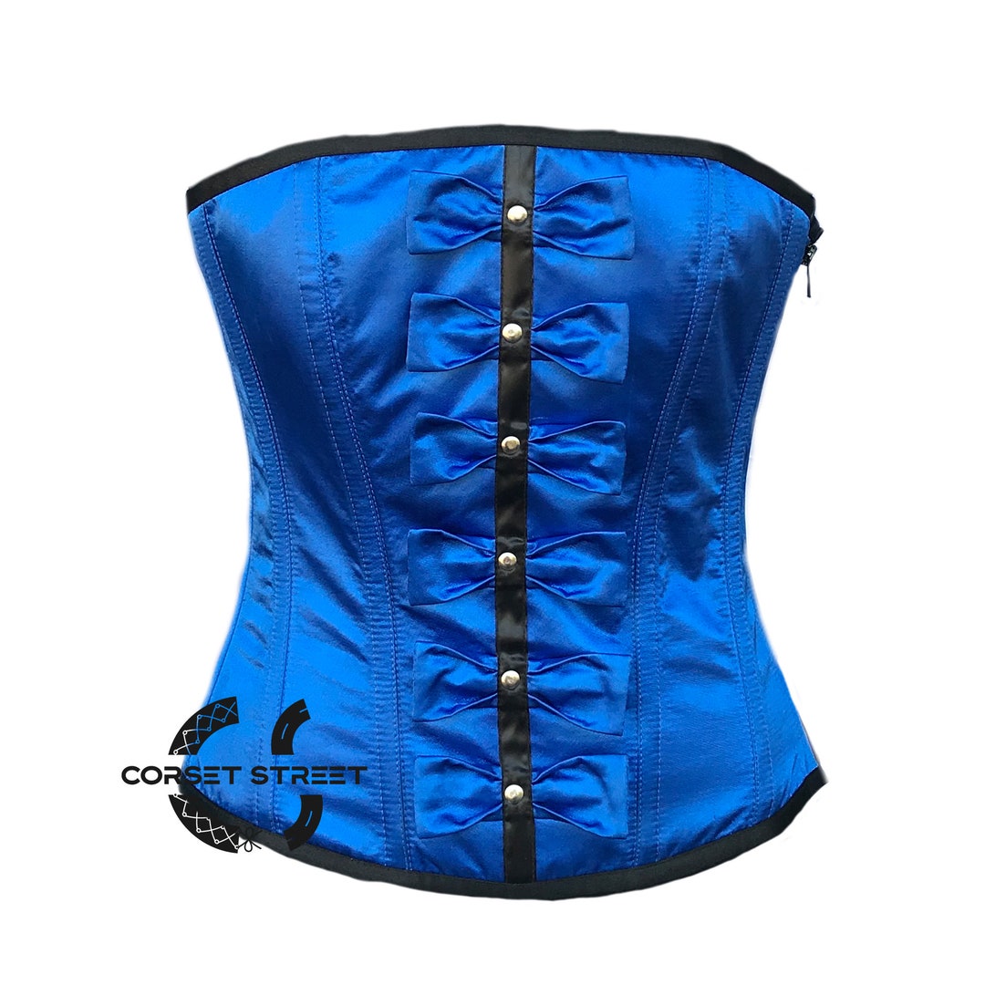 Blue Satin With Front Bow Laced Design Gothic Overbust Corset - Etsy