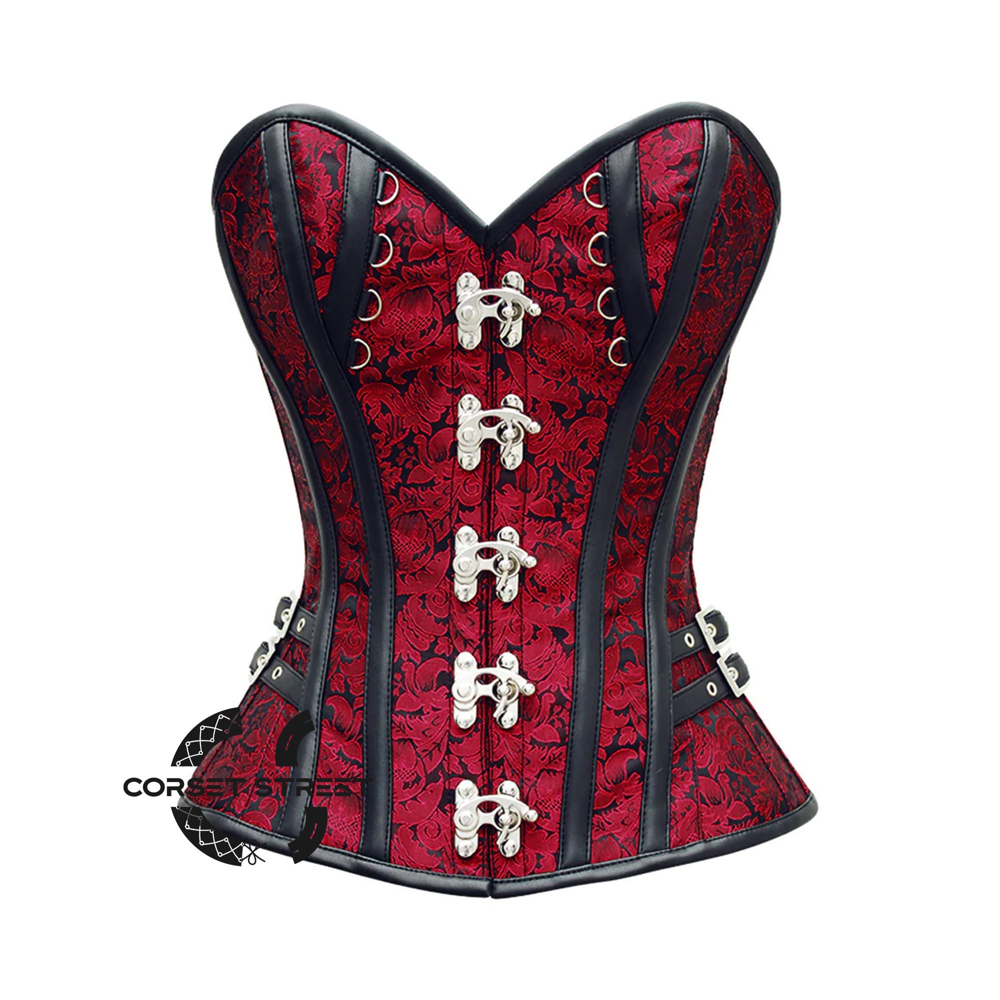 Red Brocade Steampunk Corset Gothic Waist Training Overbust - Etsy