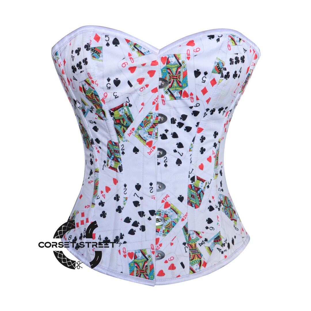 Playing Cards Printed White Satin Corset Gothic Mothers Day Top Etsy