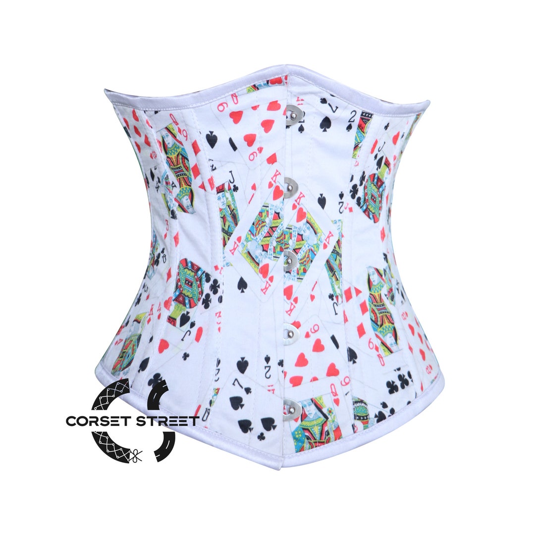 Ace Cards Printed White Satin Underbust Corset Waist Trainer Bustier ...