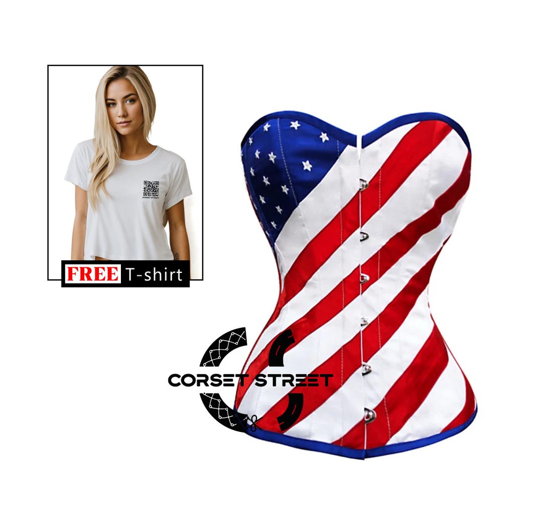 USA Flag Corset, American Satin Overbust Bustier Top - Etsy