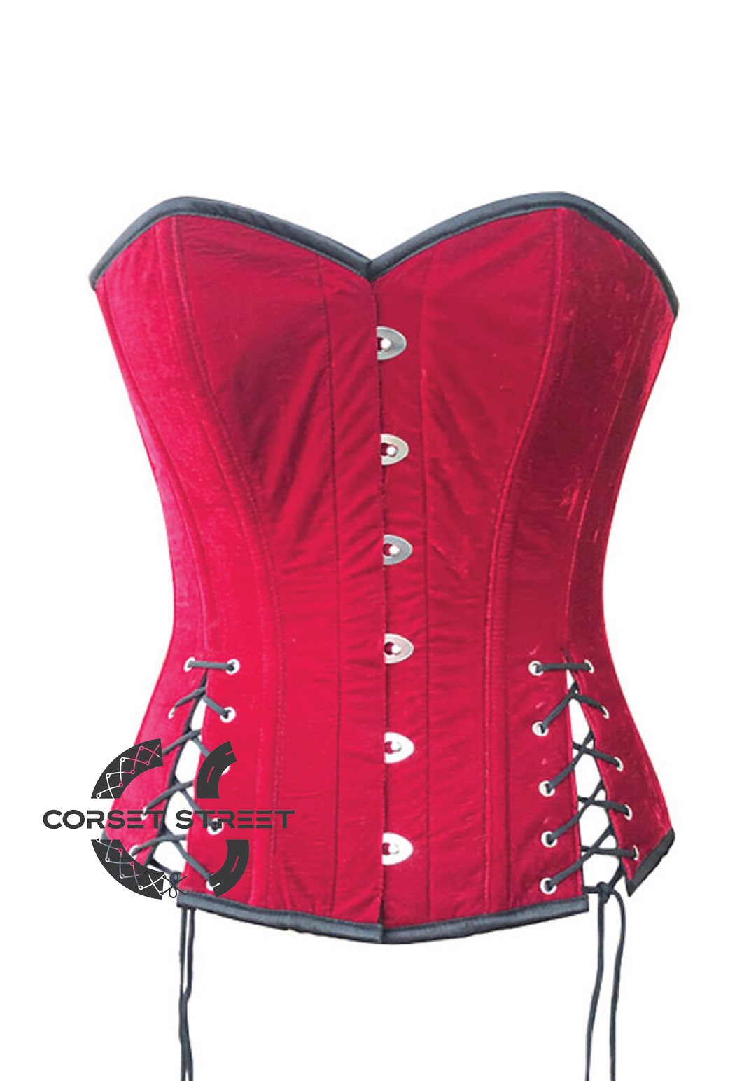 Red Velvet Gothic Halloween Costume Corset Overbust Bodice Waist ...