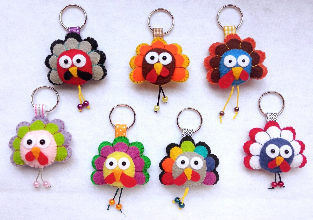 Handmade Felt Turkey Keyring: Colourful Thanksgiving Gift - Etsy