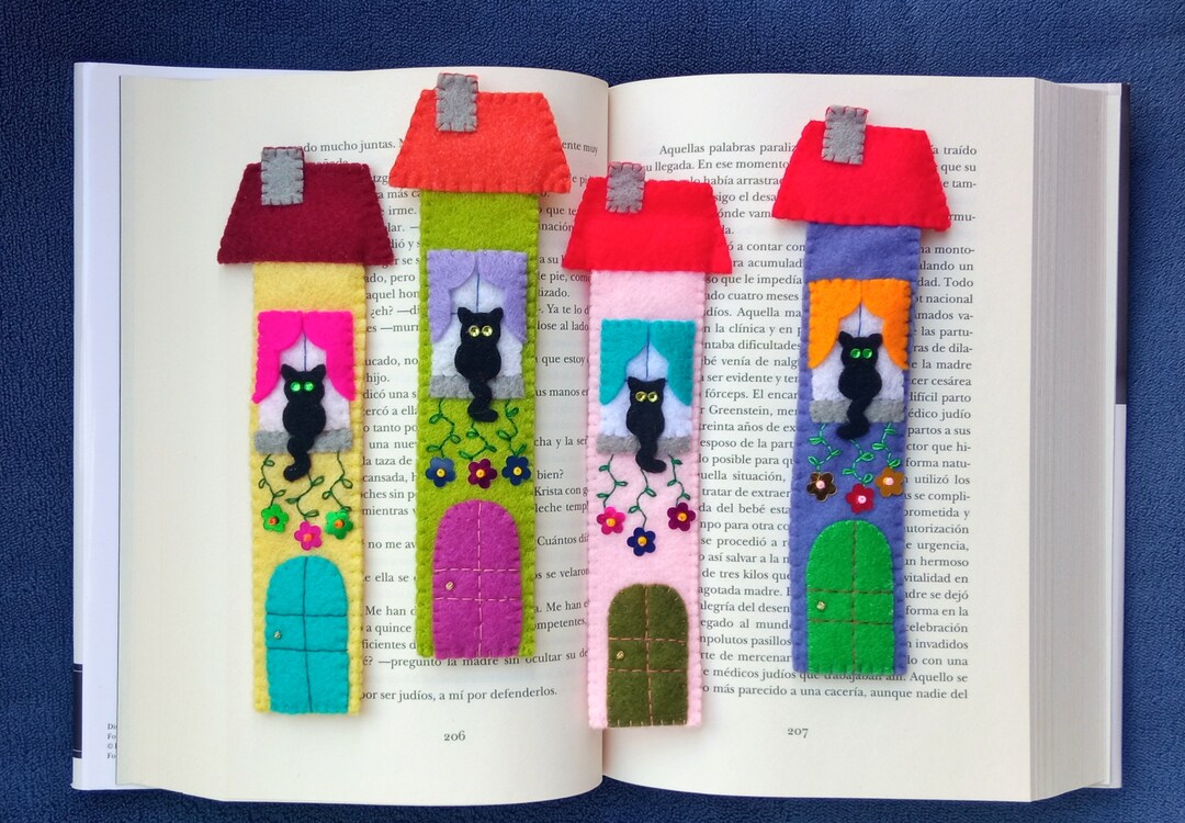 Handmade Bookmark of Soft Felt, Decorated Colourful House With Black ...