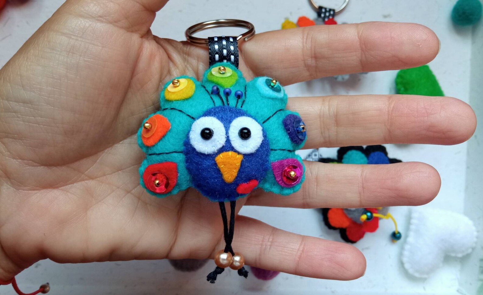 Rainbow animals felt keyring chameleon turkey peacock | Etsy