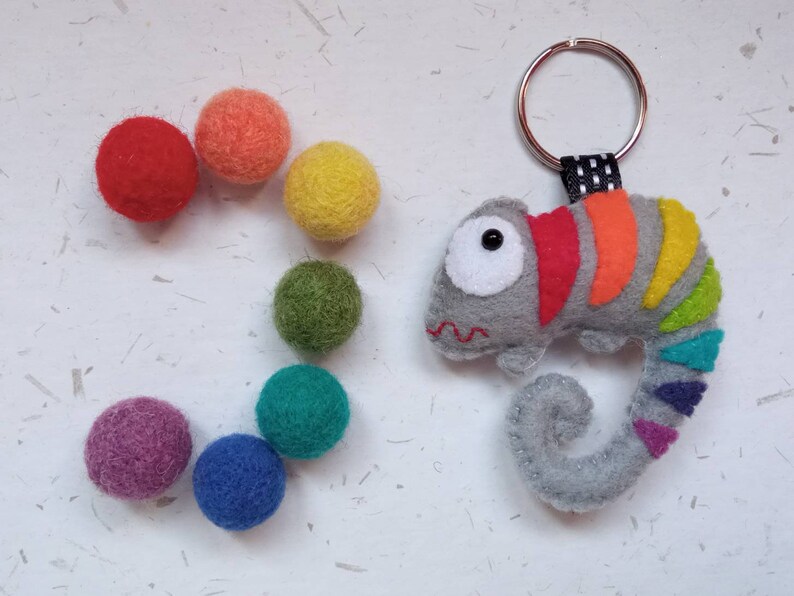 Rainbow animals felt keyring chameleon turkey peacock | Etsy