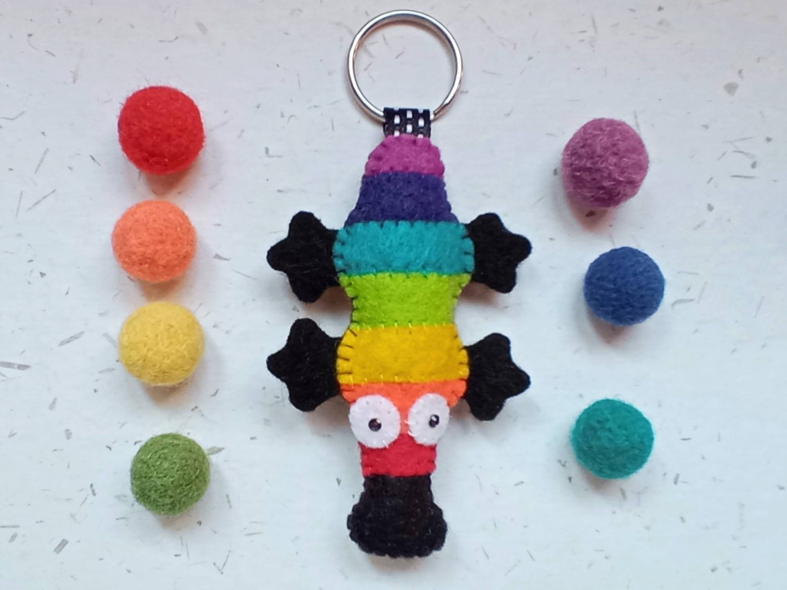 Rainbow animals felt keyring chameleon turkey peacock | Etsy