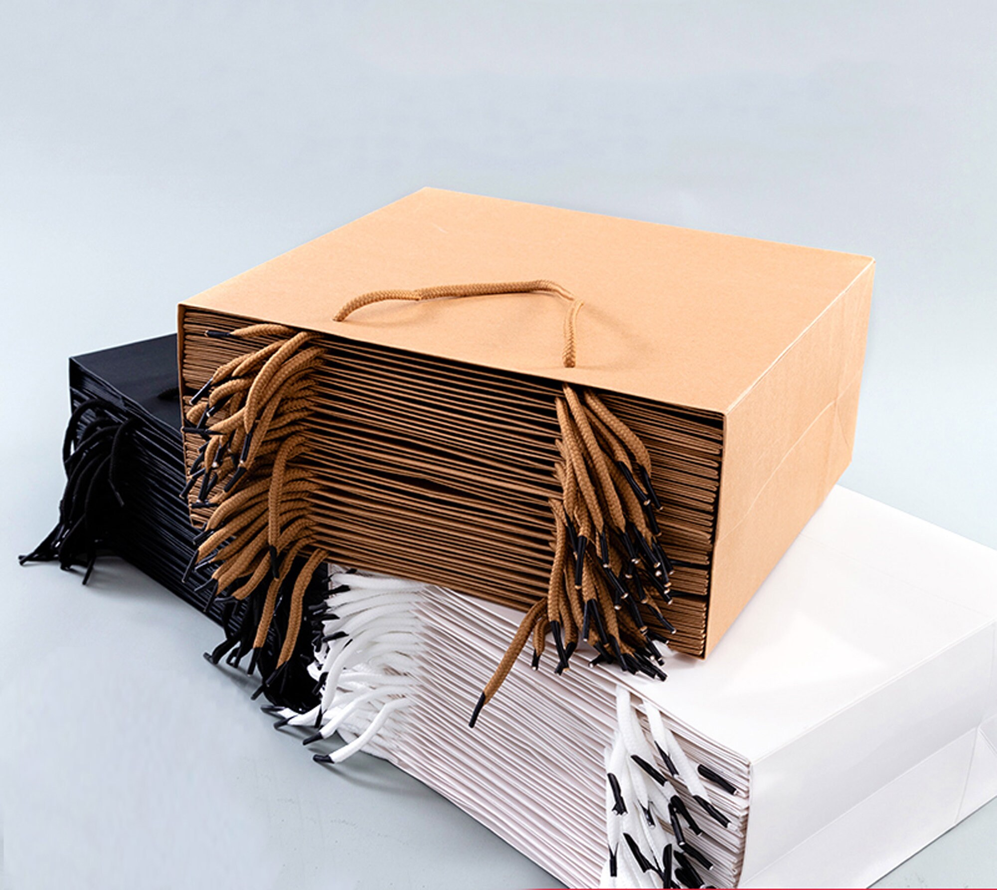 100pcs Custom Logo Printing Brown Paper Gft Bags With Handles Wholesale ...