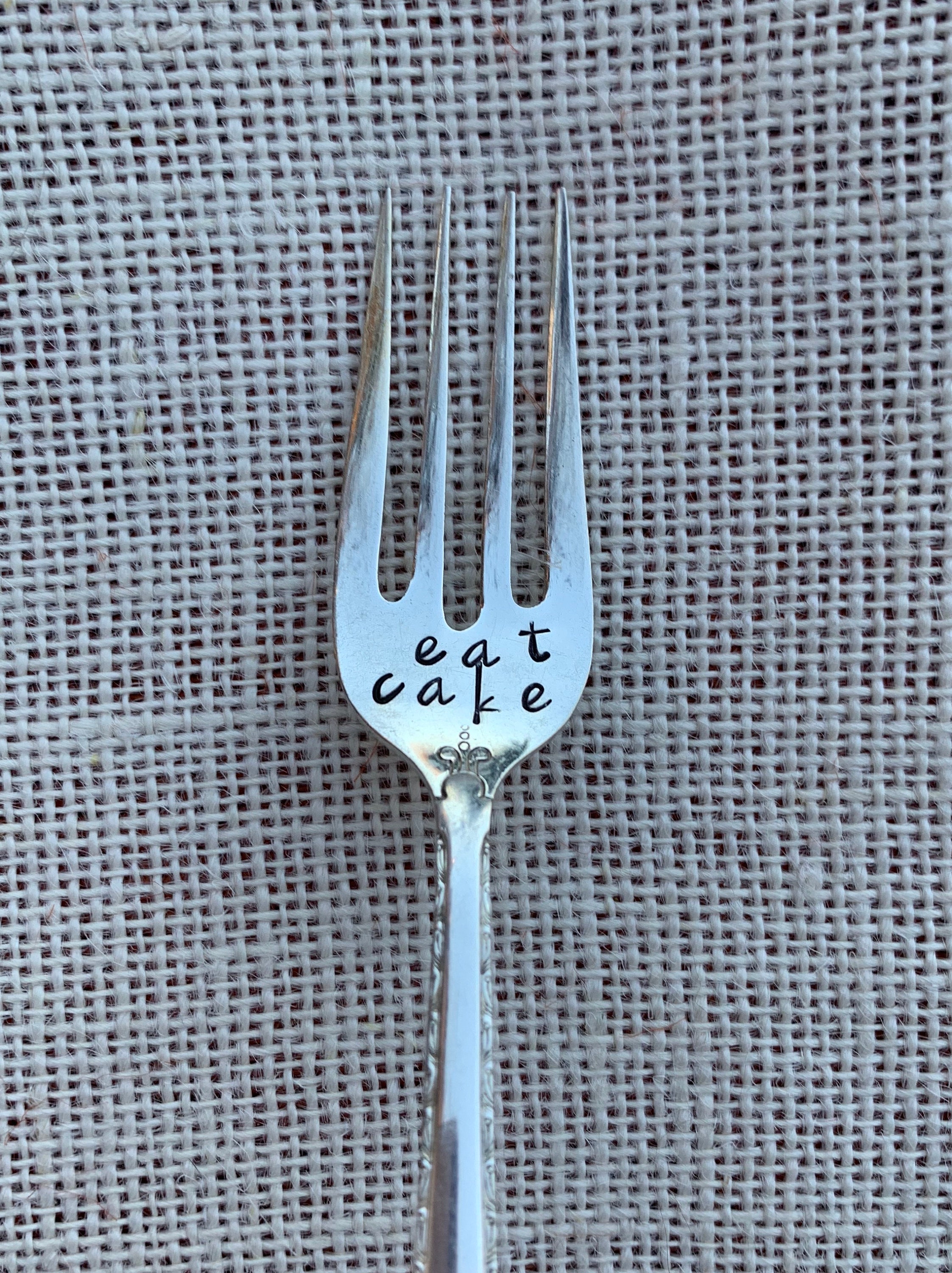 Eat Cake Stamped Fork: Handmade Silverplate Dessert Fork - Etsy