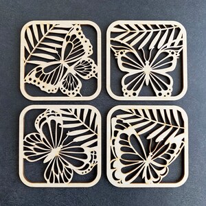 Posavasos de mariposa, conjunto de 4, archivos de corte láser, SVG, DXF ...