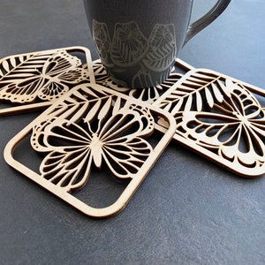 Posavasos de mariposa, conjunto de 4, archivos de corte láser, SVG, DXF ...