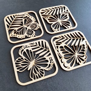 Posavasos de mariposa, conjunto de 4, archivos de corte láser, SVG, DXF ...