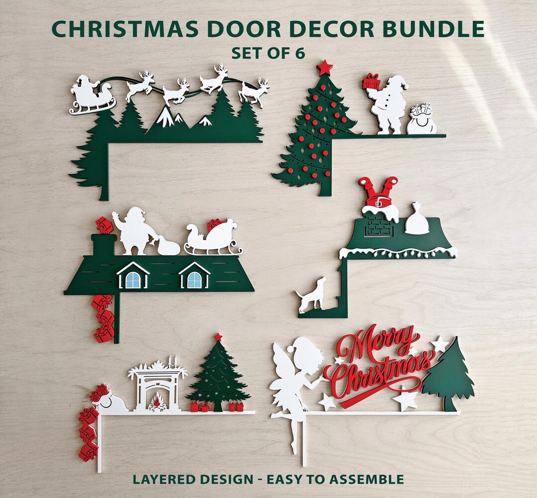 Christmas Door Corner Decor SVG Bundle - Set of 6, Mirror Versions ...