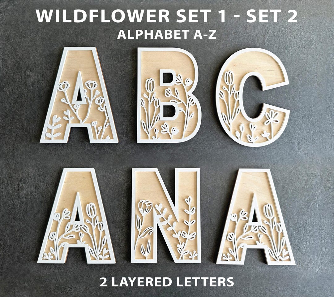 Wildflower Alphabet Set 1 and Set 2 SVG + DXF | 2-layered | Full 26 ...
