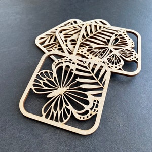 Posavasos de mariposa, conjunto de 4, archivos de corte láser, SVG, DXF ...