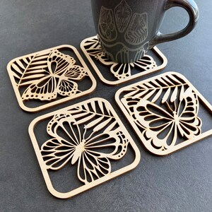 Posavasos de mariposa, conjunto de 4, archivos de corte láser, SVG, DXF ...